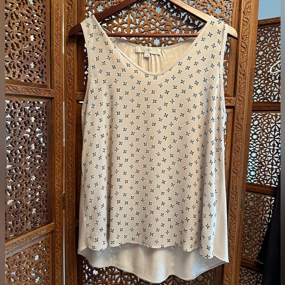 LOFT | Tops | Loft Beige Tank Top With Bw Pattern | Poshmark
